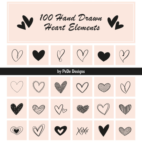 100 Hand Drawn Heart Elements – MasterBundles