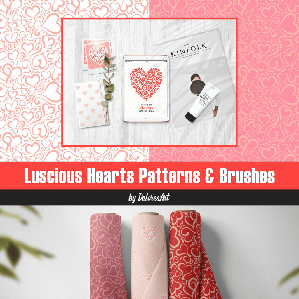 Luscious Hearts Patterns & Brushes – MasterBundles