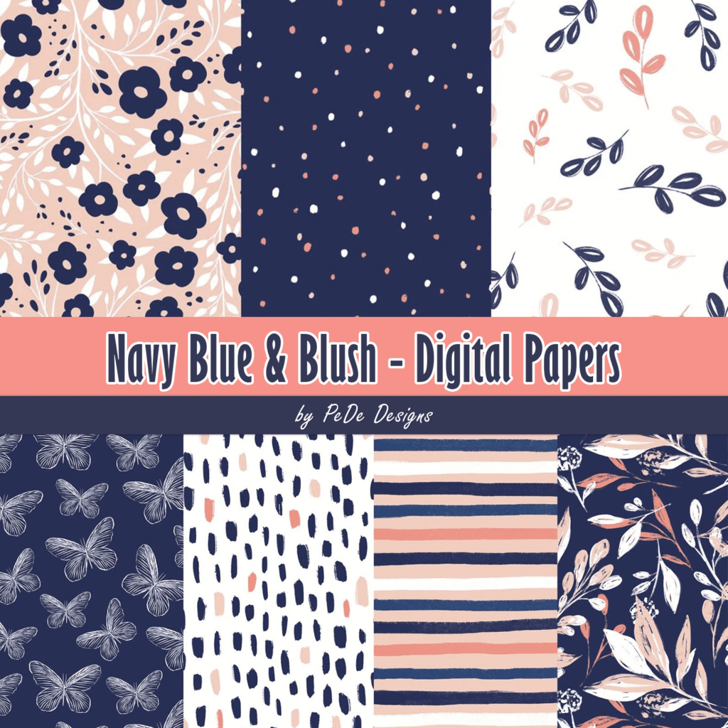 Navy Blue & Blush. Digital Papers – MasterBundles