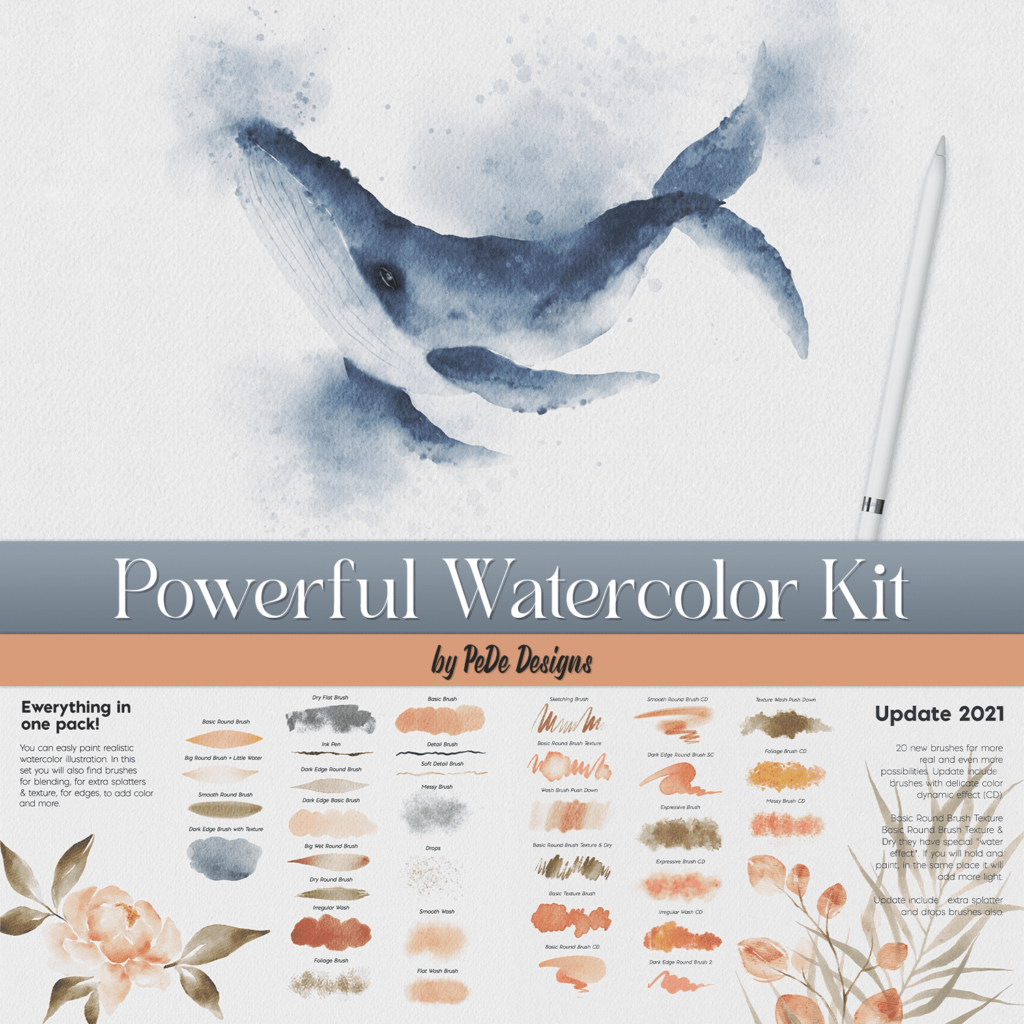 305 Watercolor Brushes For Procreate – MasterBundles