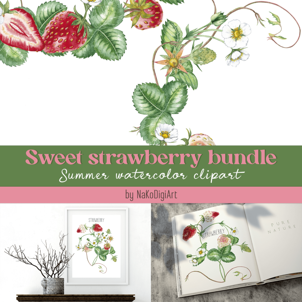 Sweet Strawberry Bundle | Summer Watercolor Clipart 29 PNG – MasterBundles