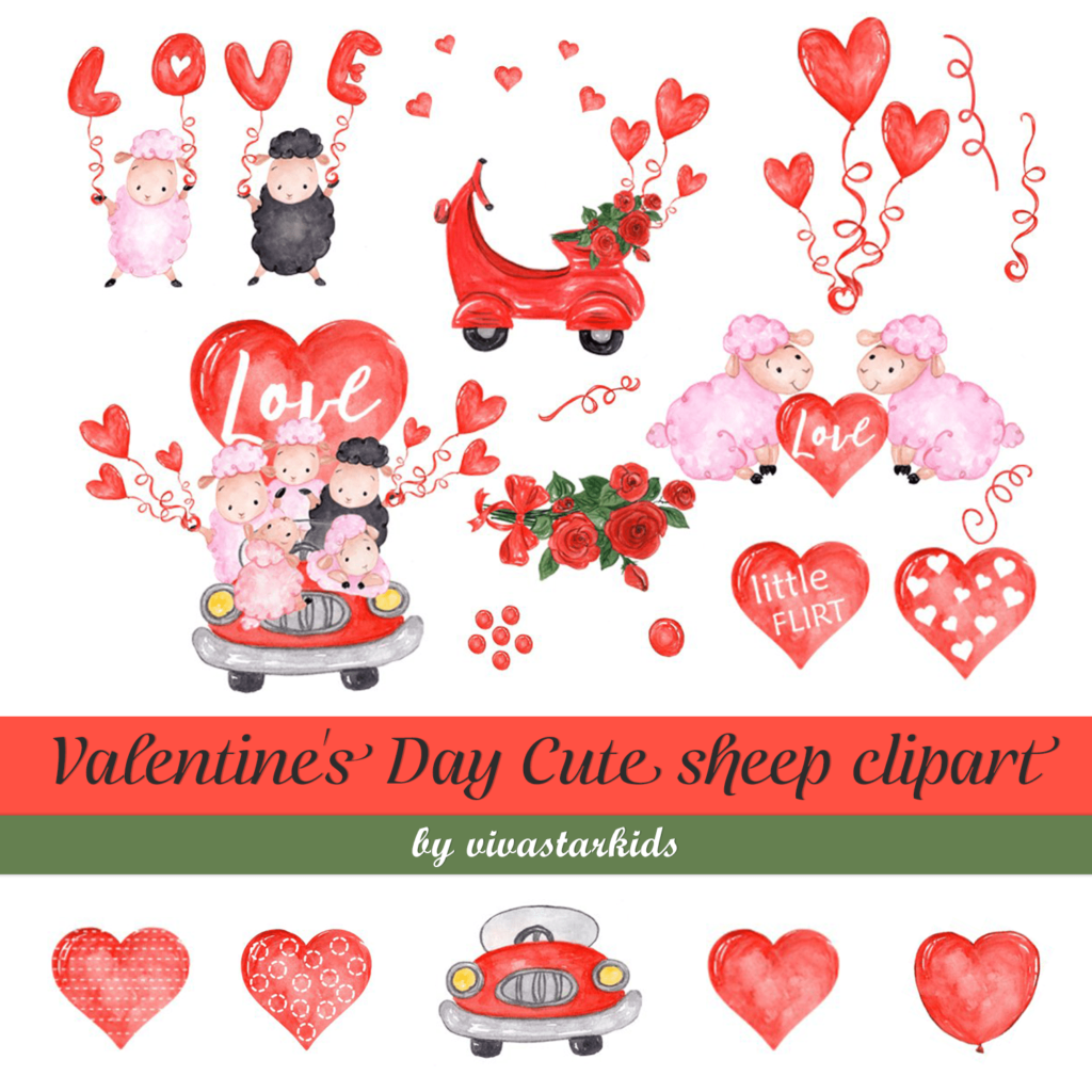 Valentine's Day Cute Sheep Clipart | MasterBundles