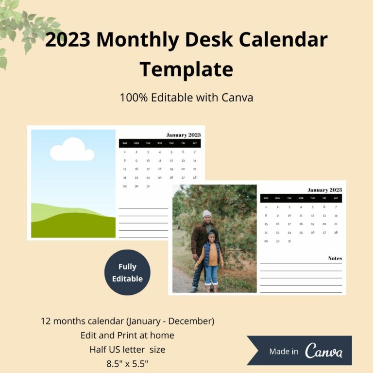 Monthly Desk Calendar Template Fully Editable - MasterBundles