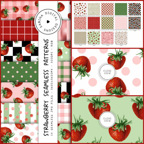 Strawberry Seamless Patterns | Pink & Green Digital Papers – MasterBundles