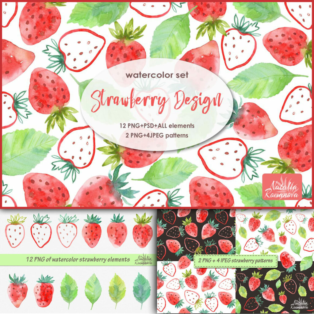 Strawberry, Watercolor Clipart, Fairy Little House, Teapot | Master Bundles