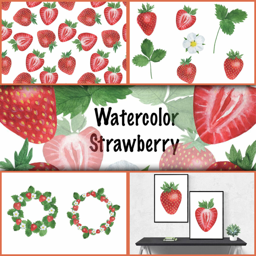 Strawberry Watercolor.Strawberry Pattern. Strawberry Frame – MasterBundles