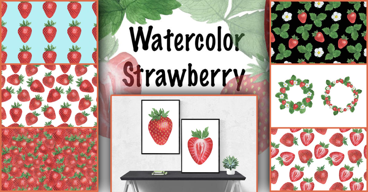 Strawberry Watercolor.Strawberry Pattern. Strawberry Frame – MasterBundles