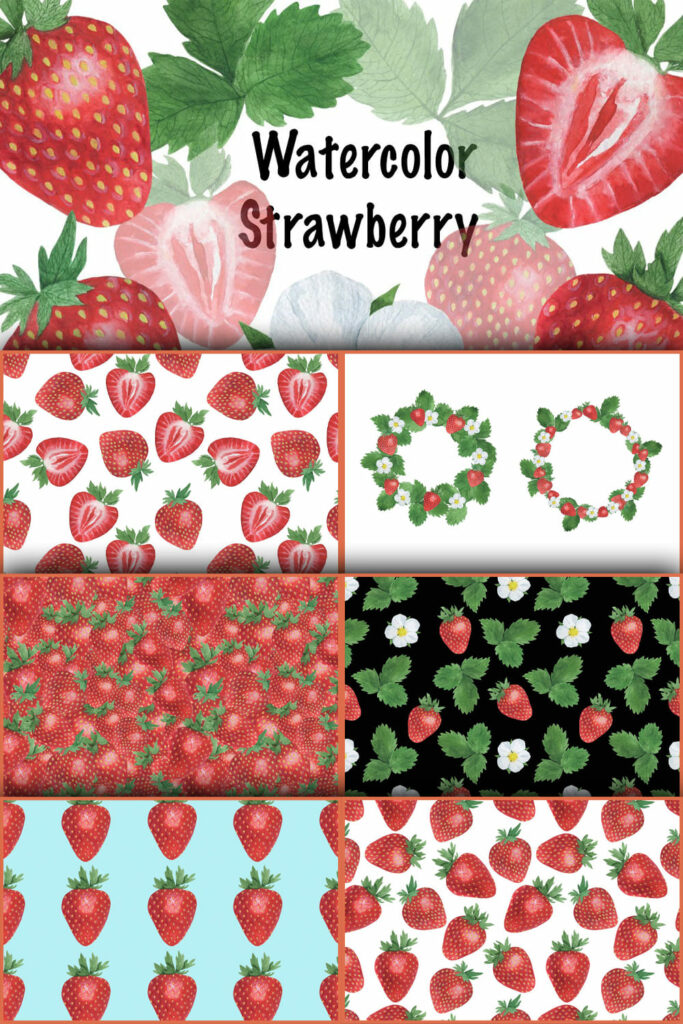 Strawberry Watercolor.Strawberry Pattern. Strawberry Frame – MasterBundles