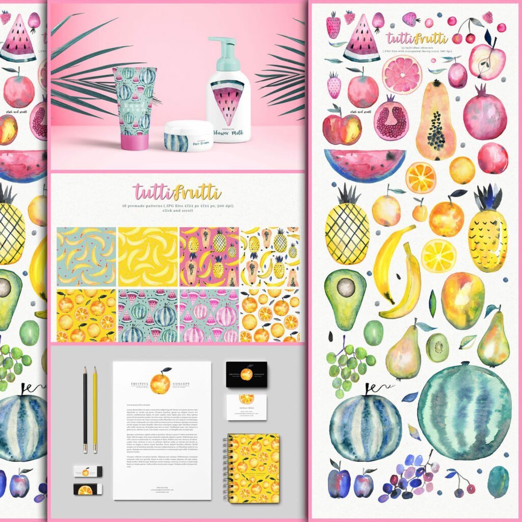 Tutti Frutti Watercolor Set – MasterBundles