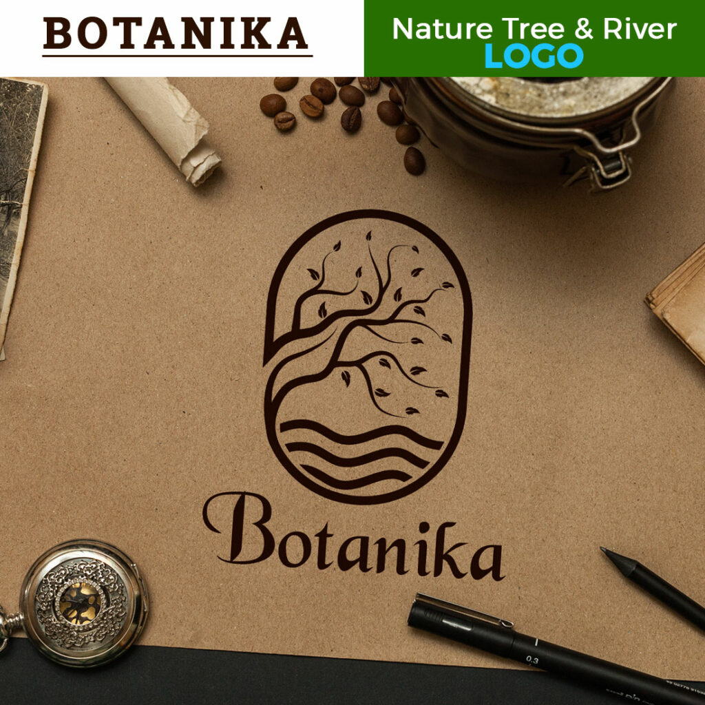 Botanic Logo Nature Green Tree Leaf River Illustration - MasterBundles