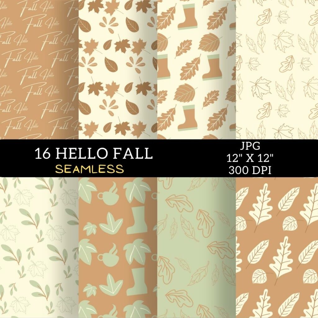 Hello Fall Digital Paper Patterns Design - MasterBundles