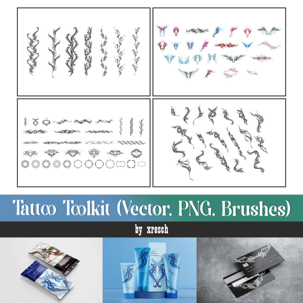 Tattoo Toolkit (Vector, PNG, Brushes) – MasterBundles
