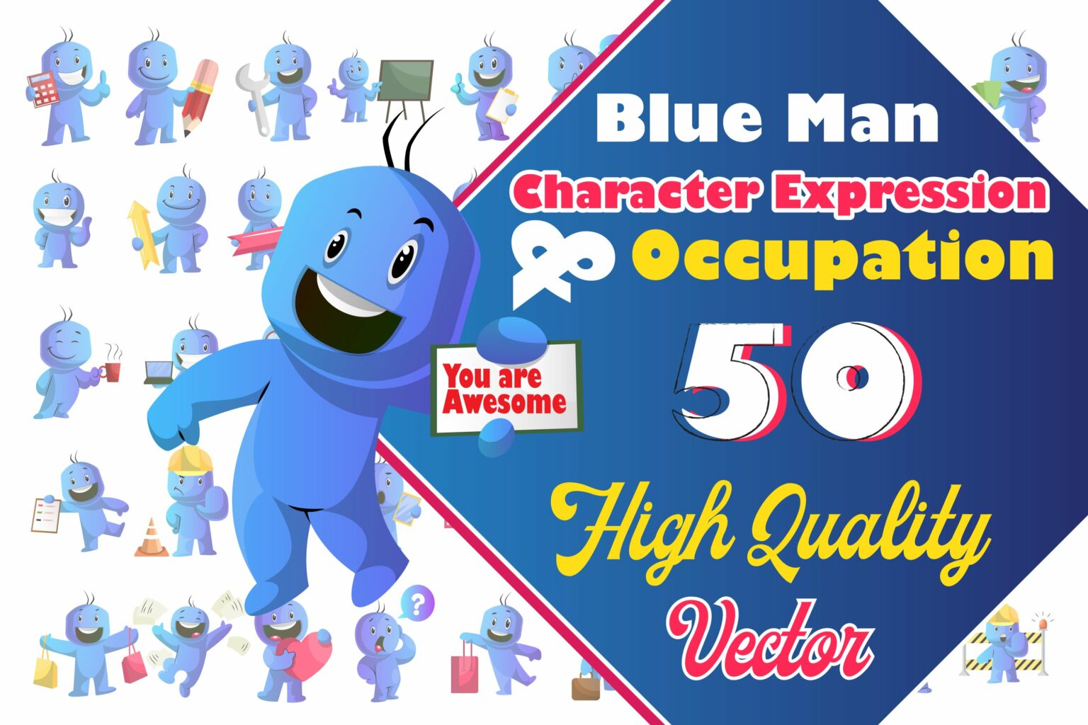 50 Blue Man Character Expression and Occupation Illustration ...