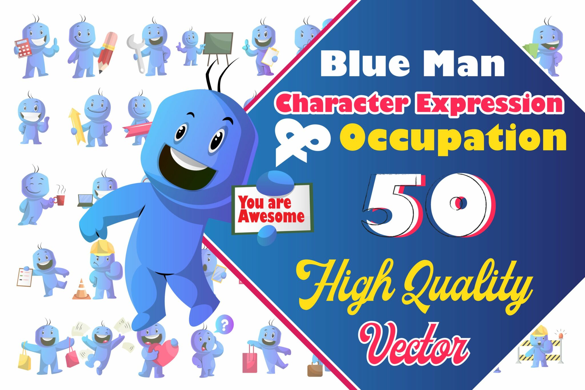 50 Blue Man Character Expression and Occupation Illustration ...