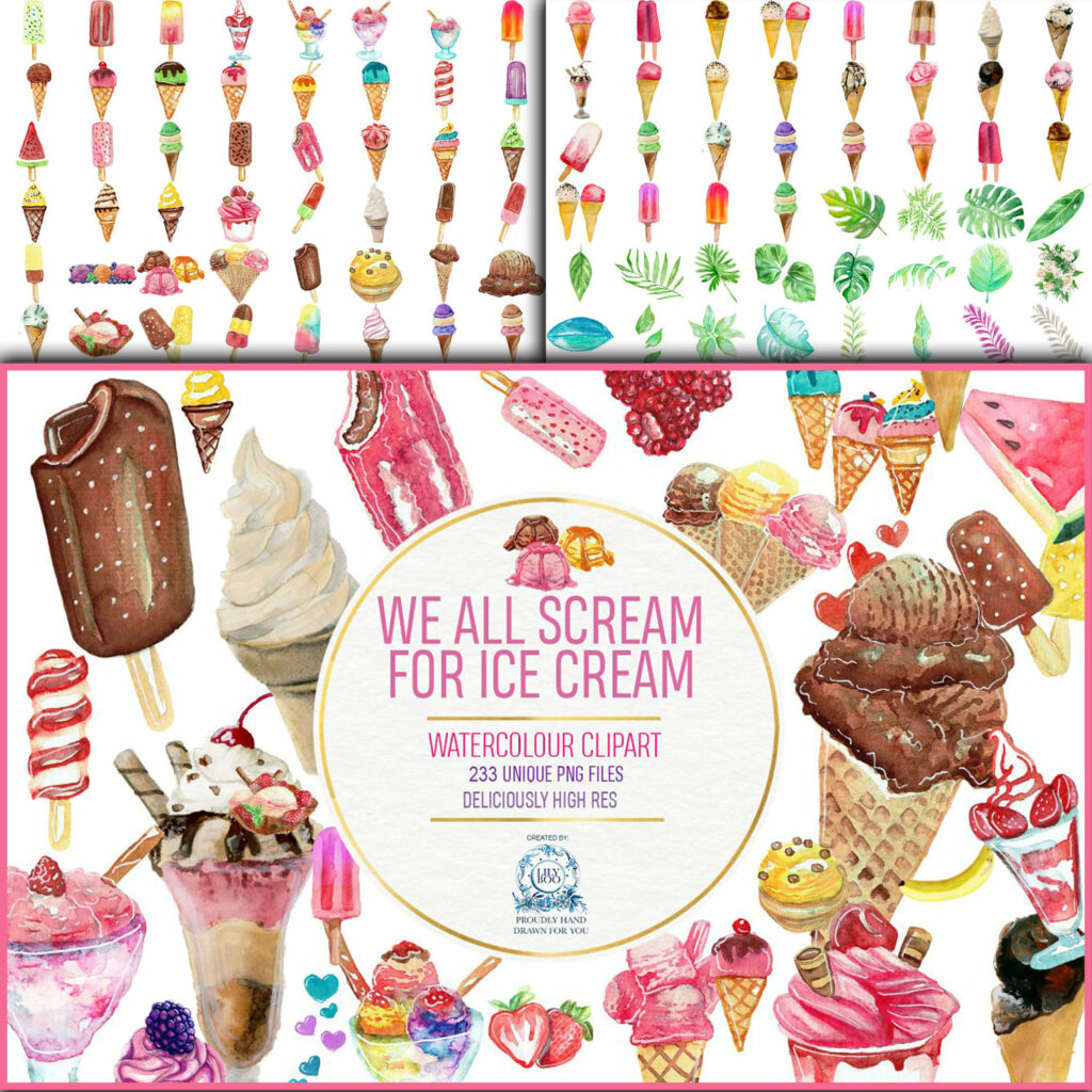 Ice Cream Watercolor Clipart 223 PNG – MasterBundles