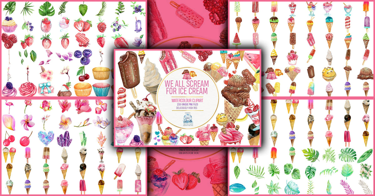 Ice Cream Watercolor Clipart 223 PNG – MasterBundles