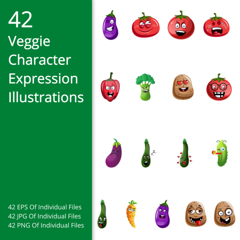 42 Veggie Character/Expression Illustrations – MasterBundles