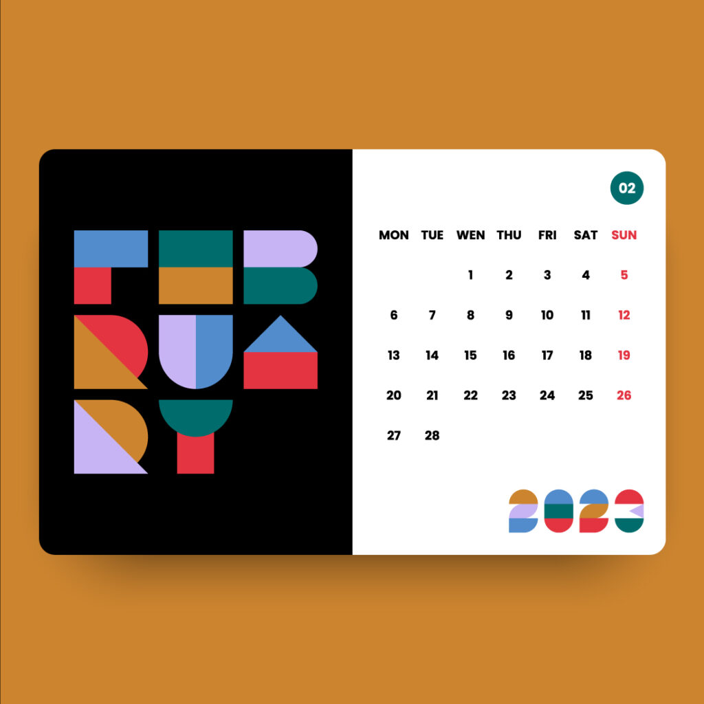 2023 Calendar template with typography, text art, and simplistic ...