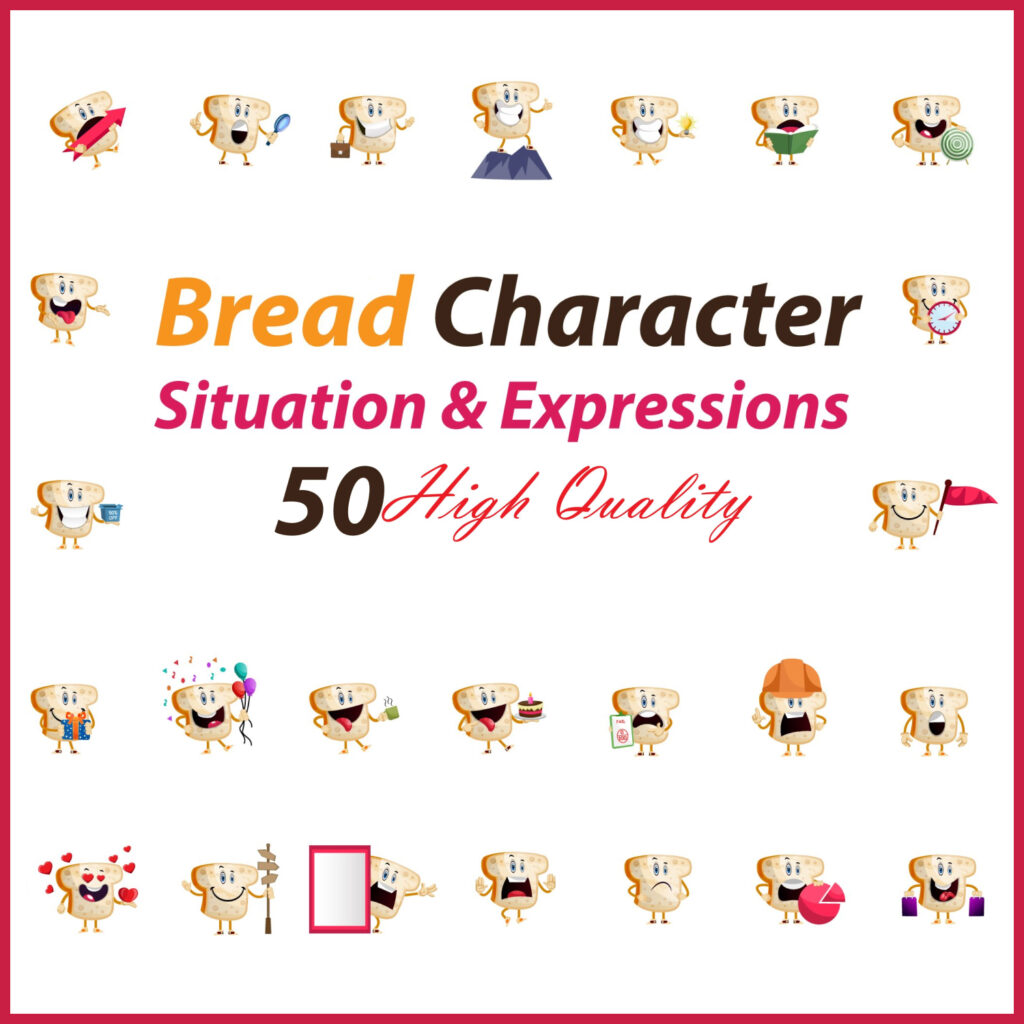 50 Bread Character/Expression Illustrations – MasterBundles