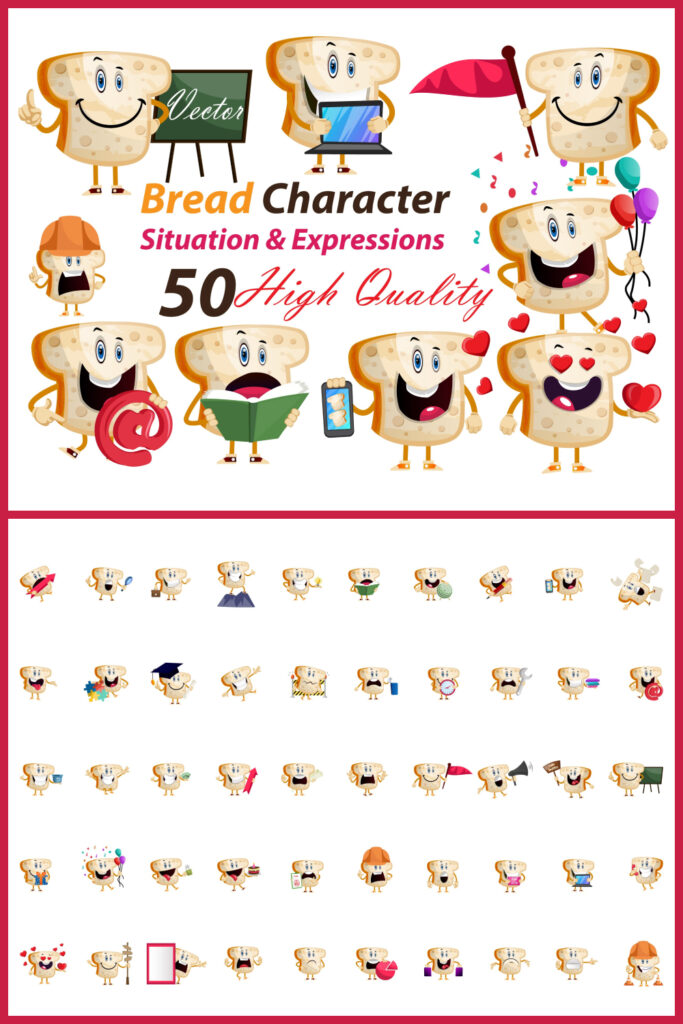 50 Bread Character/Expression Illustrations – MasterBundles