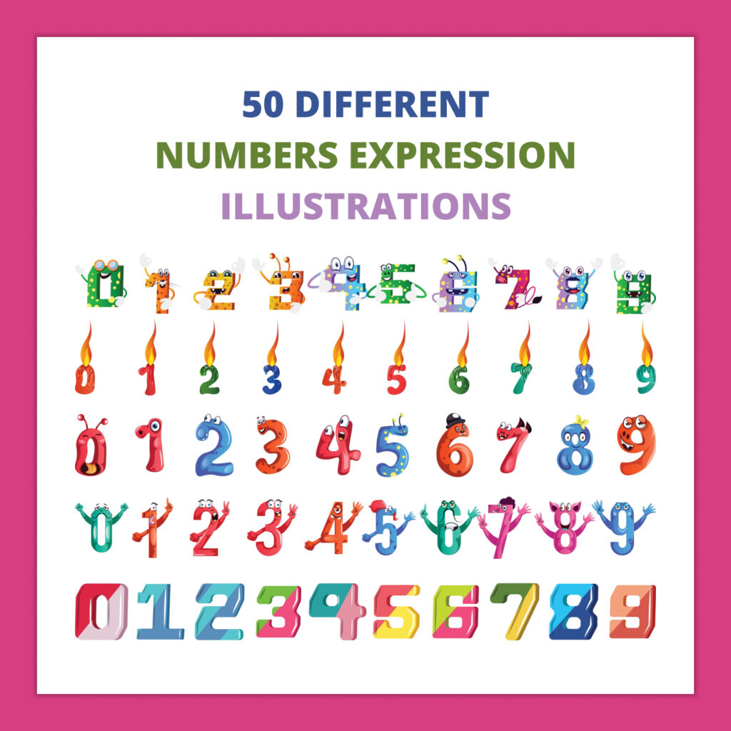 50 X 5 Different Numbers Expression Illustrations – MasterBundles