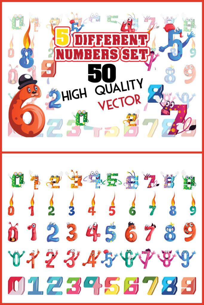 50 X 5 Different Numbers Expression Illustrations – MasterBundles