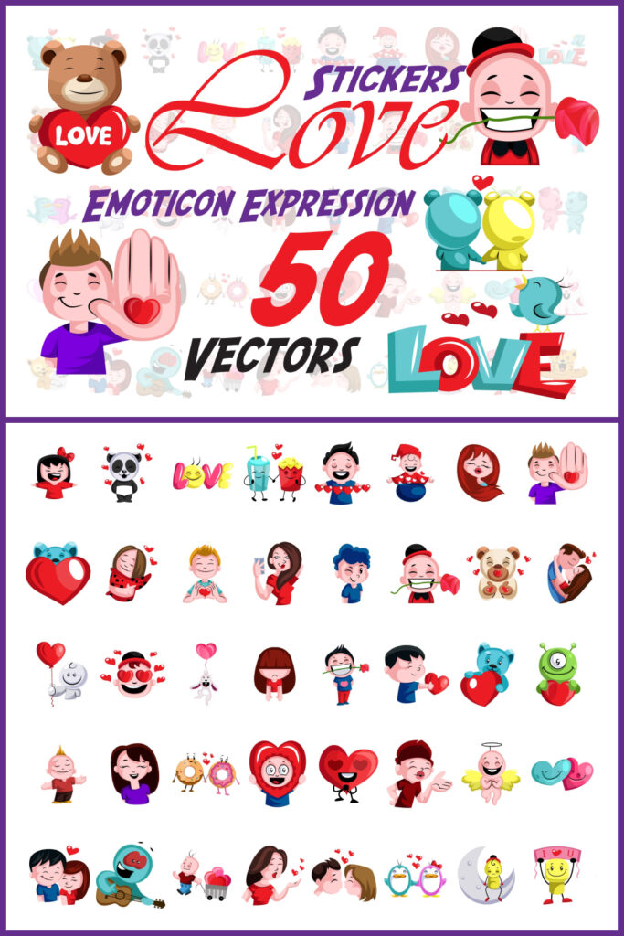 50 Love Stickers and Emoticon Expressions Illustrations – MasterBundles