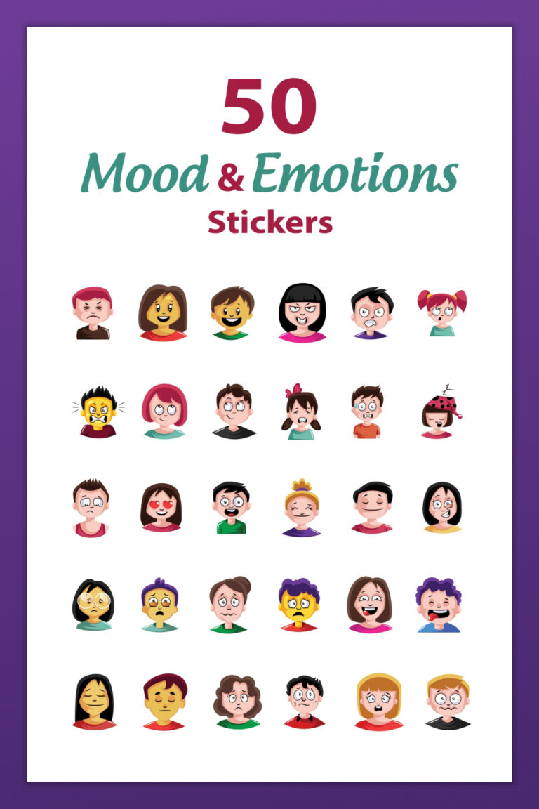50 Mood and Emotions Stickers and Expressions Illustrations – MasterBundles