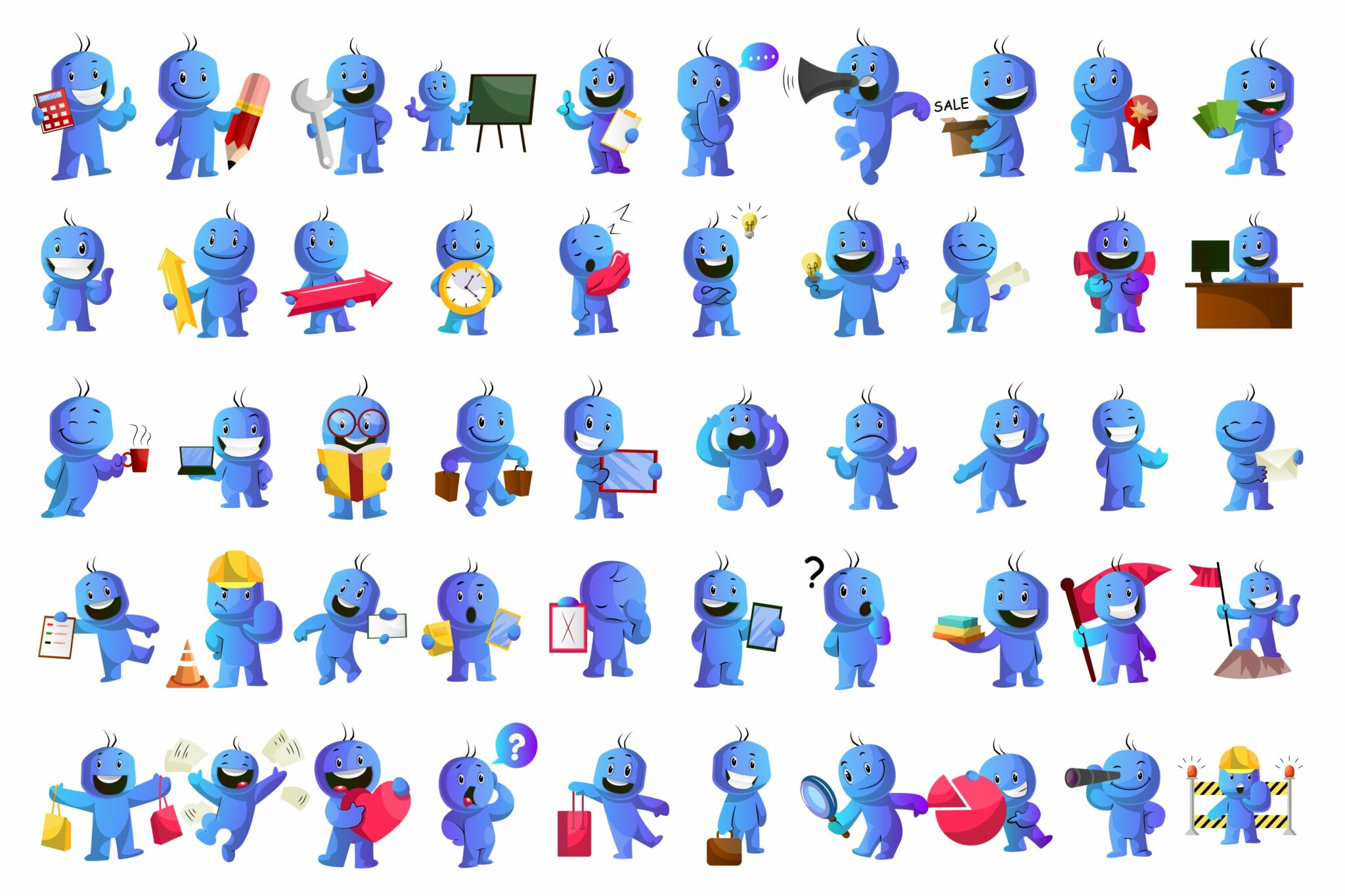 50 Blue Man Character Expression and Occupation Illustration ...