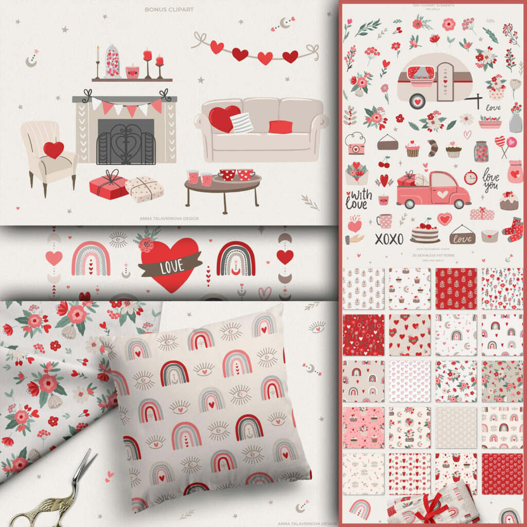 Boho Valentine\'s Day Pattern Clipart – MasterBundles