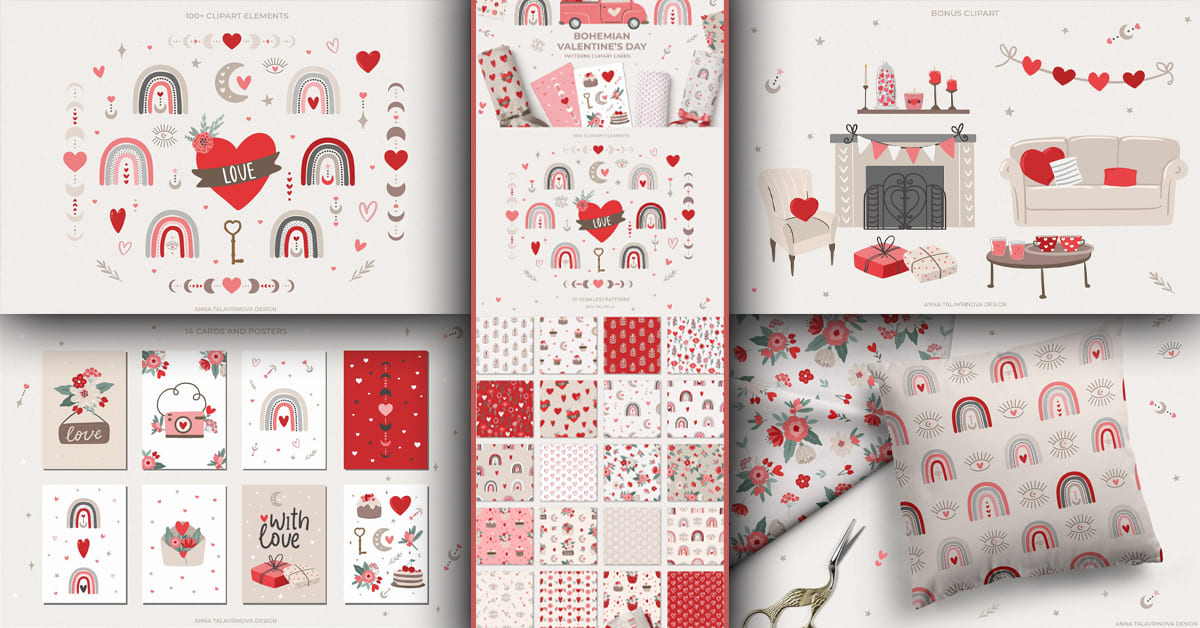 Boho Valentine\'s Day Pattern Clipart – MasterBundles