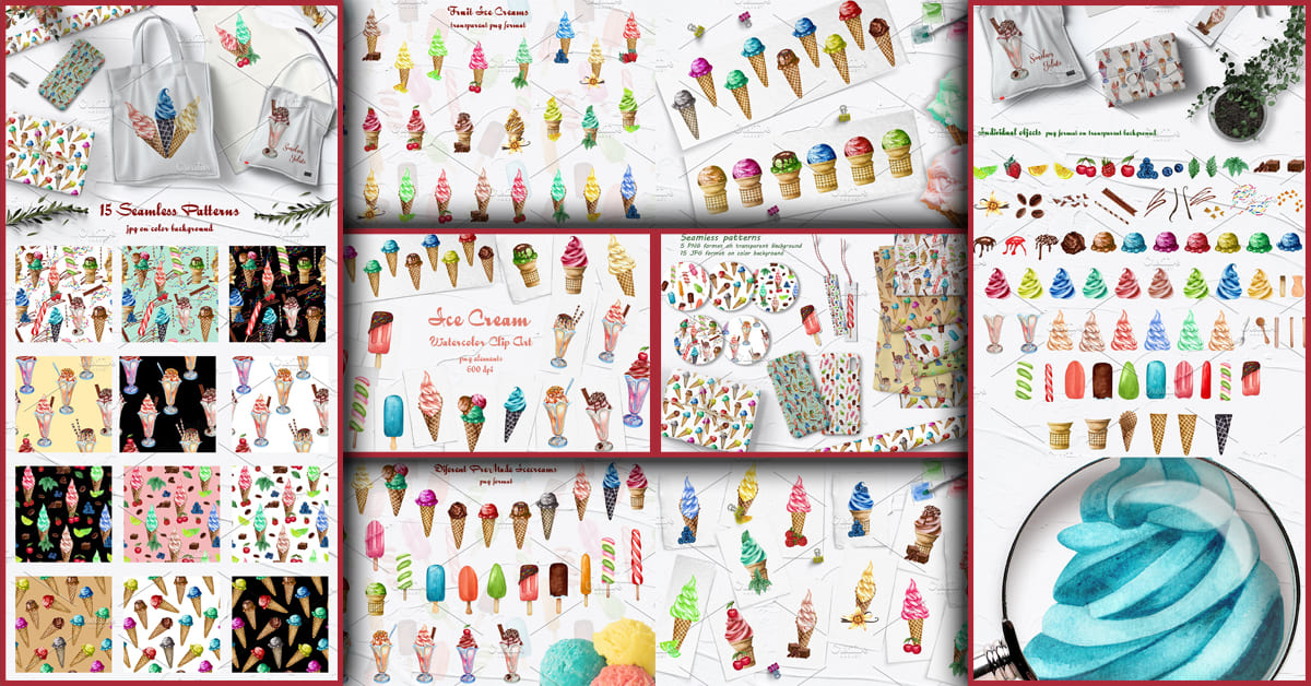 Ice Cream Watercolor Clipart – MasterBundles