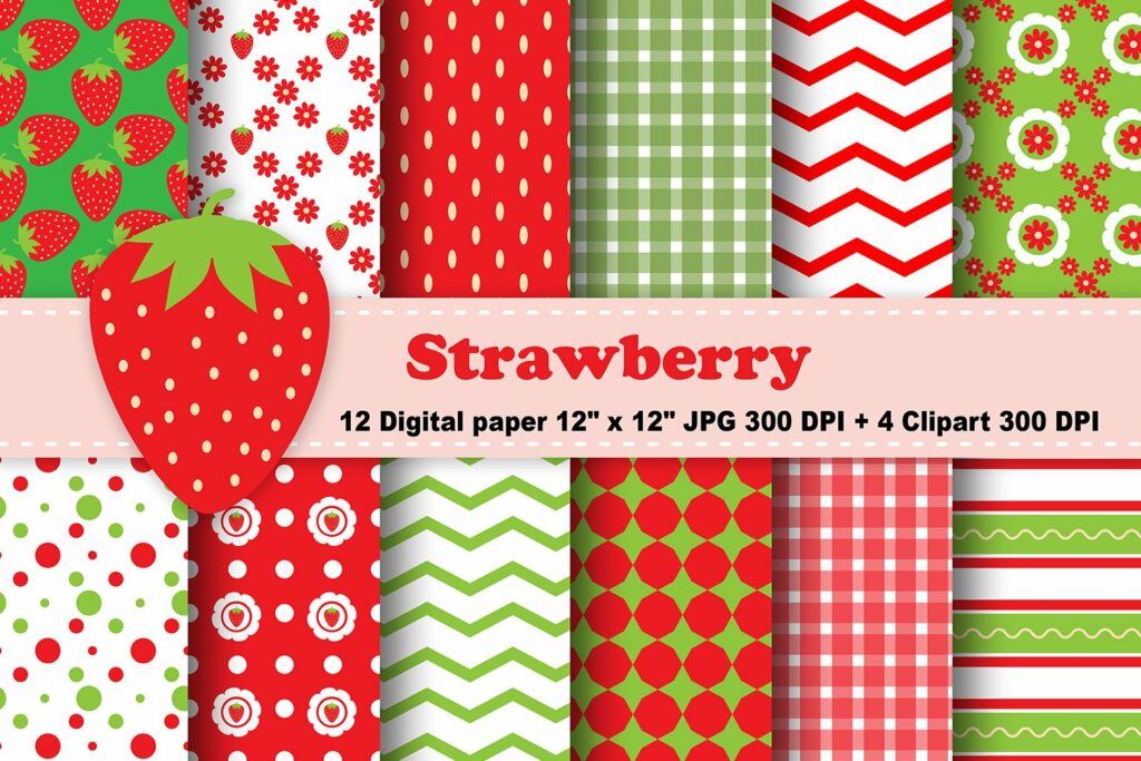 Strawberry Digital Paper, Fruits Background – MasterBundles