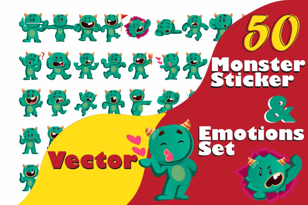 50 Monster Sticker and Emotions Illustrations – MasterBundles