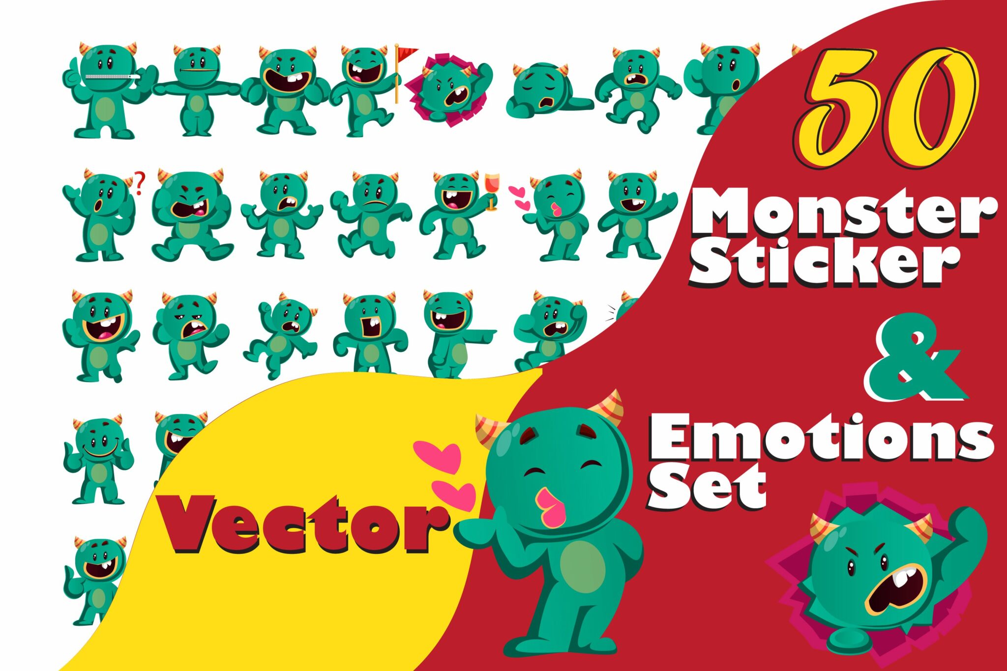 50 Monster Sticker and Emotions Illustrations – MasterBundles