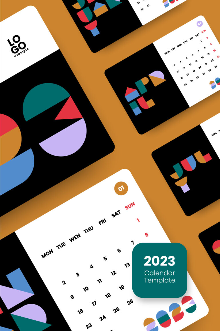 2023 Calendar template with typography, text art, and simplistic ...