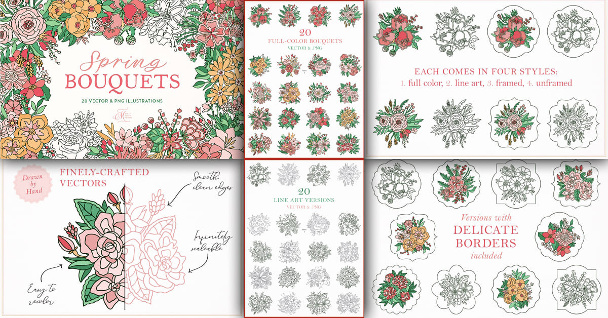 Spring Bouquets Vector Collection – MasterBundles