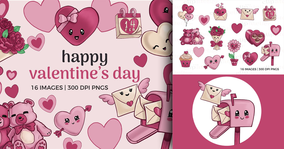 Happy Valentine's Cute Clipart Set – MasterBundles