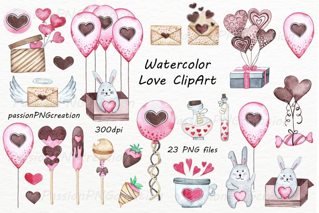 Watercolor Love ClipArt Set – MasterBundles