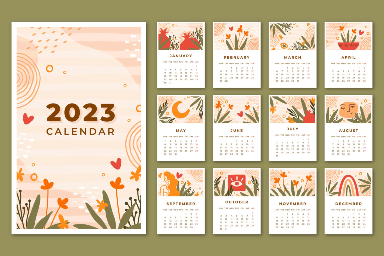 Floral Calendar 2023 Design Easily Editable - MasterBundles