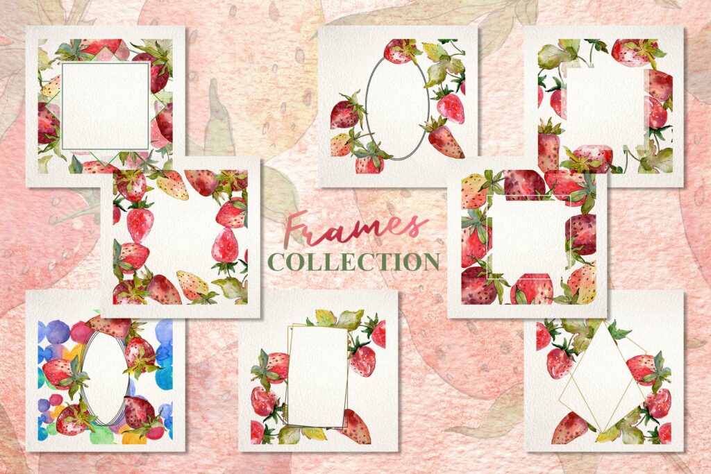 Strawberry Collection Watercolor PNG – MasterBundles