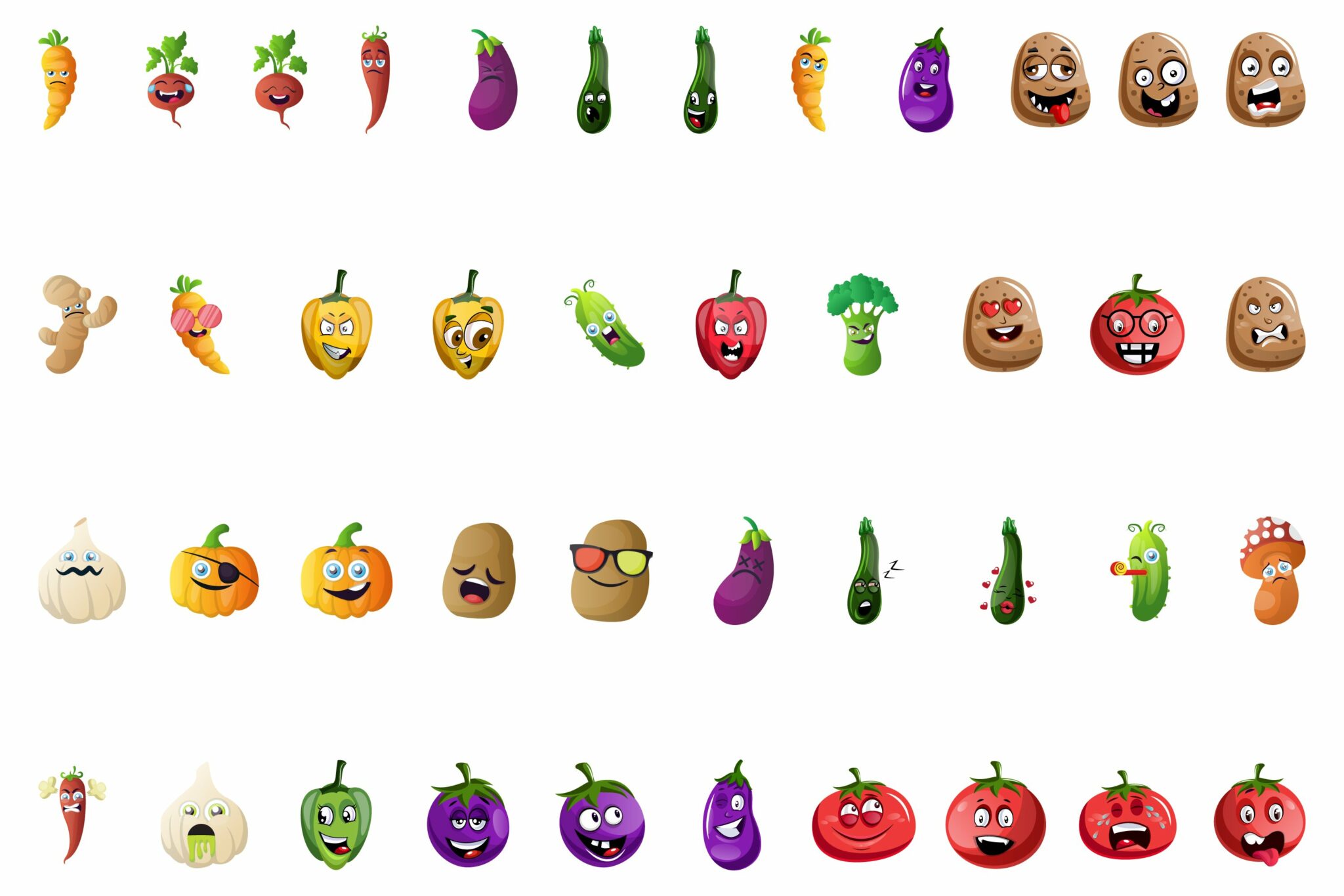 42 Veggie Character/Expression Illustrations – MasterBundles
