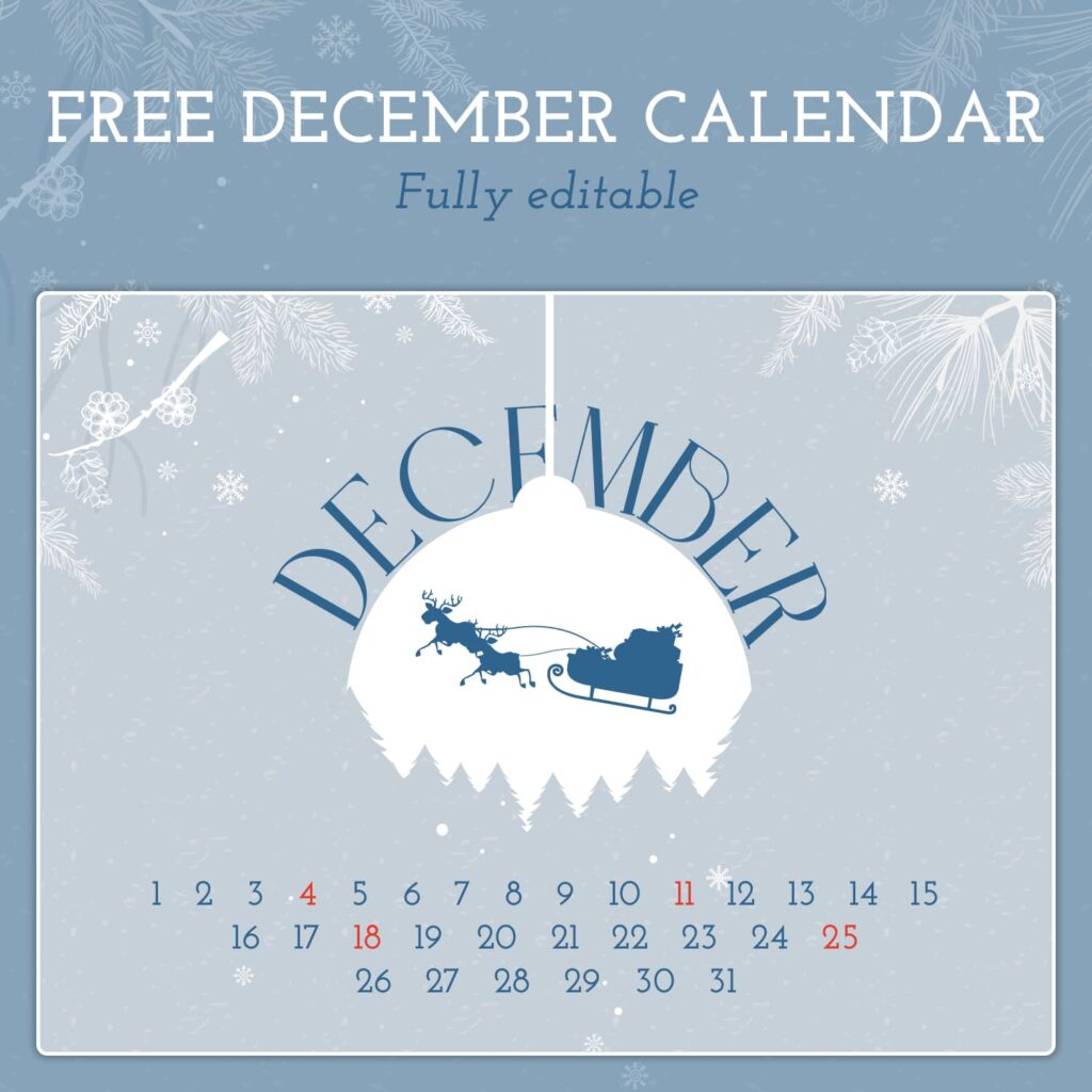 Free December 2022 Calendar With Holidays – MasterBundles