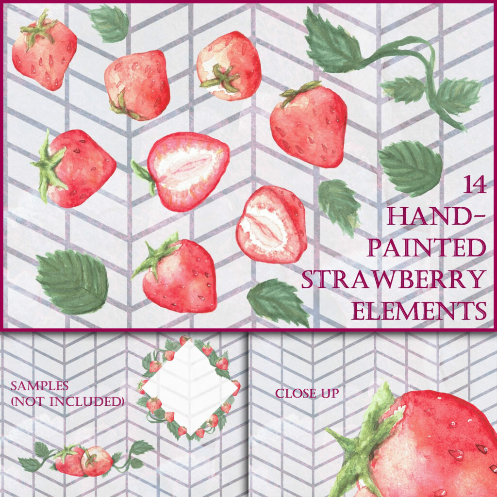 14 Handpainted Strawberry Elements – MasterBundles