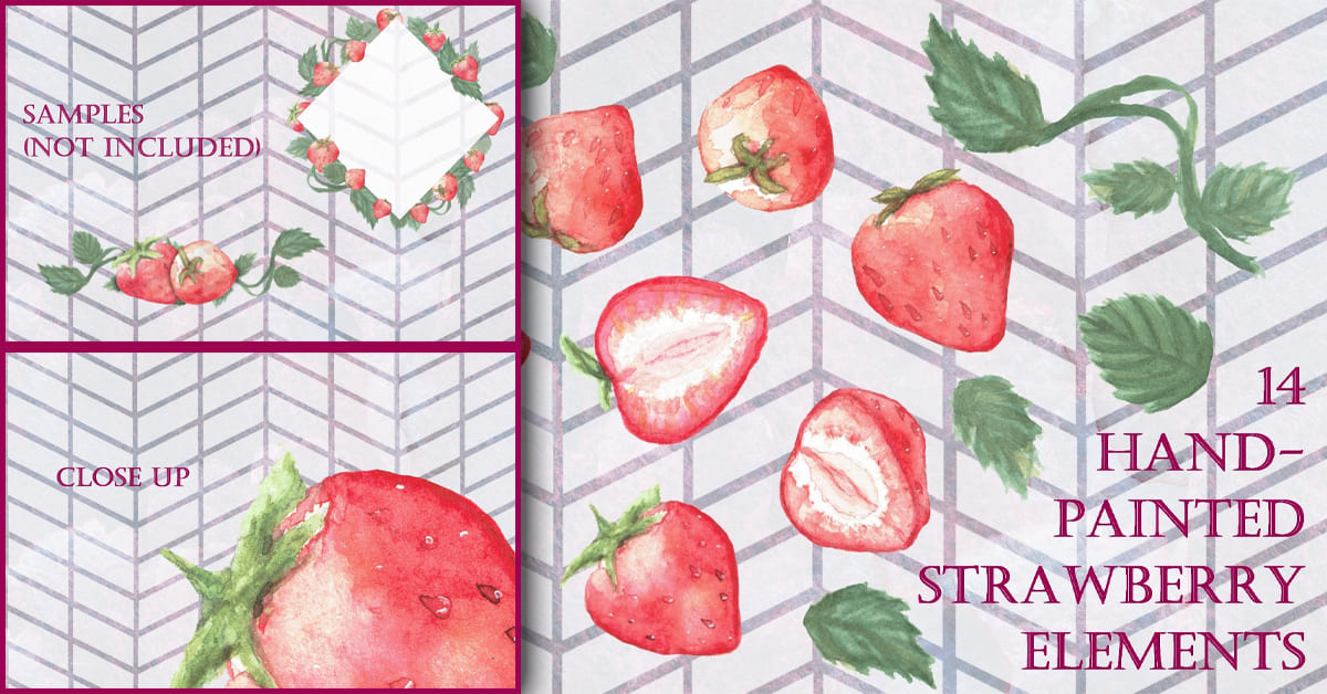 14 Handpainted Strawberry Elements – MasterBundles