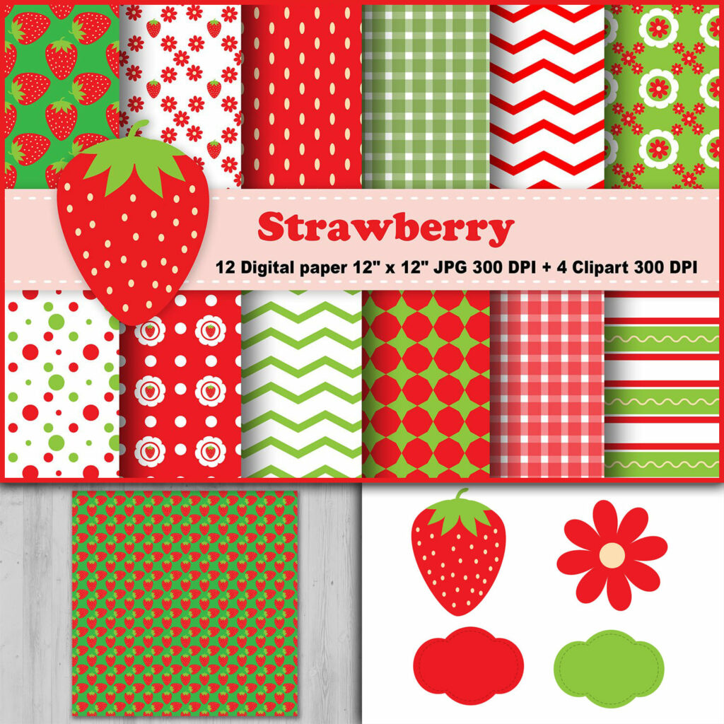 Strawberry Digital Paper, Fruits Background – MasterBundles