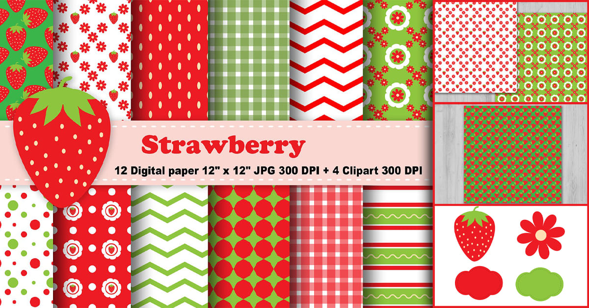 Strawberry Digital Paper, Fruits Background – MasterBundles