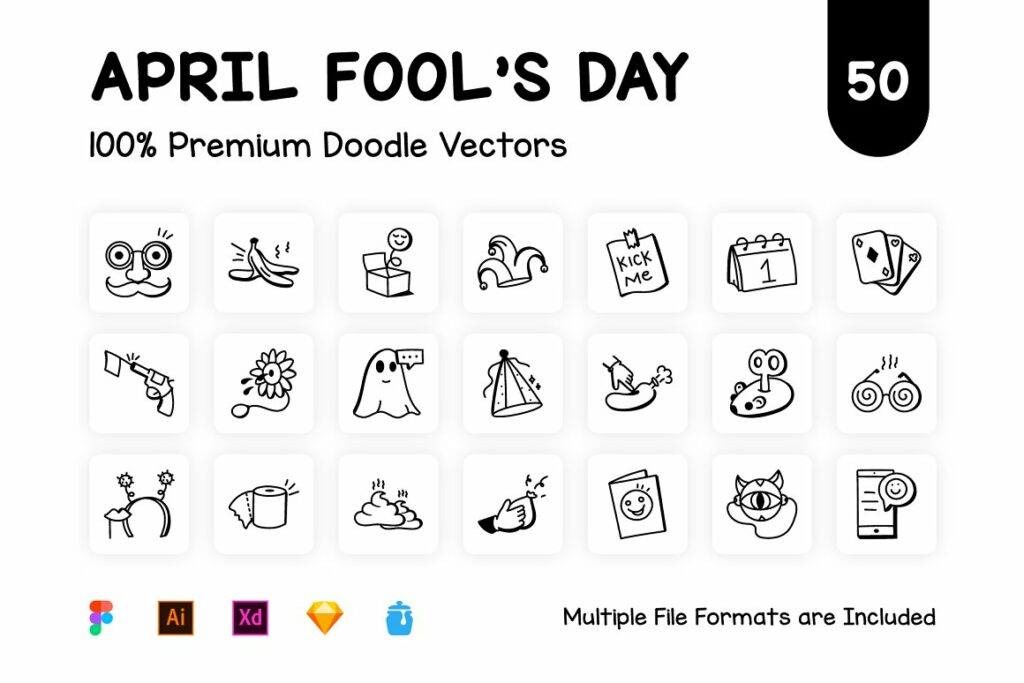 50 Doodle April Fool’s Day Icons – MasterBundles