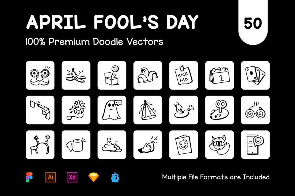 50 Doodle April Fool’s Day Icons – MasterBundles
