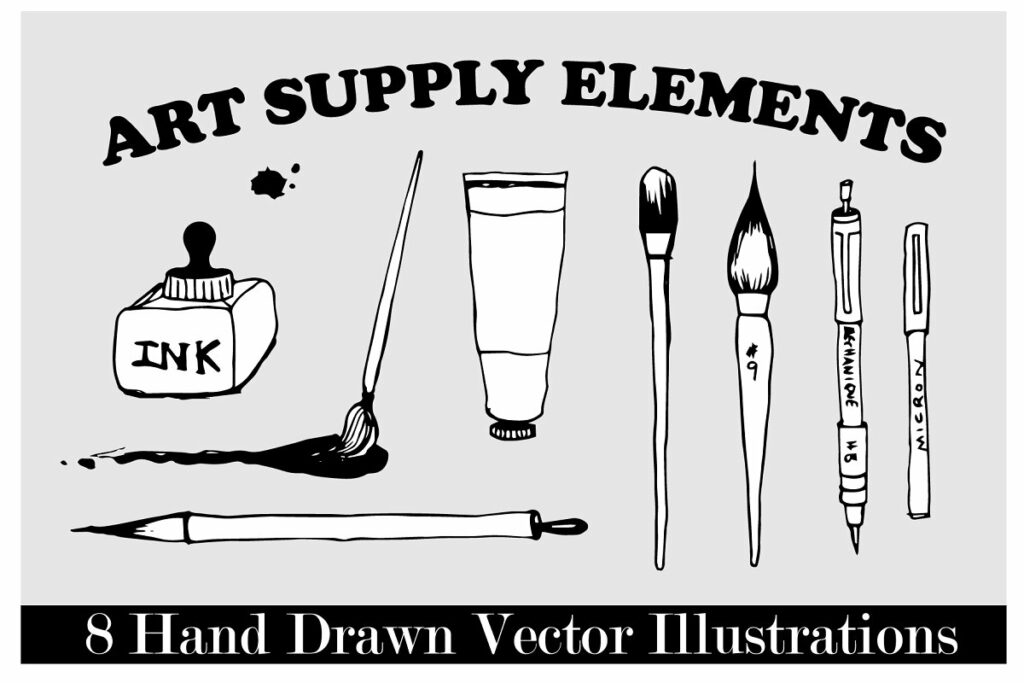 8 Hand Drawn Art Supply Illustration – MasterBundles